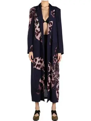 Dries Van Noten Floral Print Embellished Coat - Navy