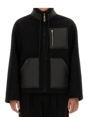 Moschino Long-sleeved Zip-up Jacket With Stand Collar - Black