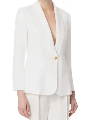 Elisabetta Franchi Single-breasted Jacket With Gold-tone Metal Buttons - Ivory