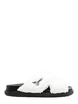 Marni Logo Embroidered Shearling Sandals - White