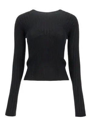 LANVIN Ribbed Round Neck Sweater - Black