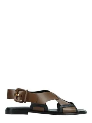 TOD'S Leather Sandals With Gold Tone Buckle - Cocoa Nero