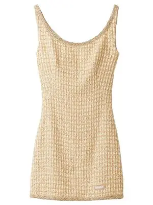 Miu Miu Sleeveless Mini Dress With Spoon Collar And Back Zipper - Nude