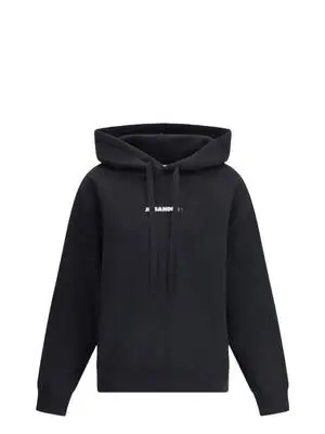 JIL SANDER Logo Printed Drawstring Hoodie - Black