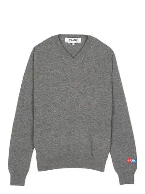 Comme Des Garçons V-neck Long Sleeve Sweater With Embroidered Detail - Gray