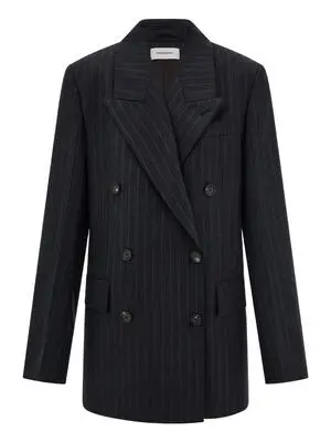 FERRAGAMO Double-breasted Pinstripe Suit Jacket - Coal