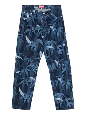 Kenzo Chiku-rin Camo Botanical Print Loose Fit Jeans In Japanese Denim - Blue