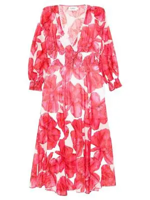 Charo Ruiz Ibiza Fata Midi Dress With V-neck And Floral Print - Pink