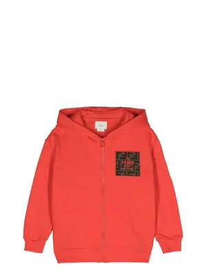 Fendi Logo Patch Zip-up Hoodie - Rosso