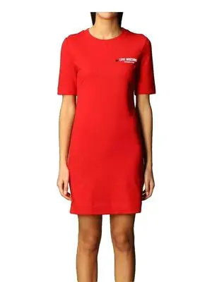 Moschino Logo Printed T-shirt Dress - Red