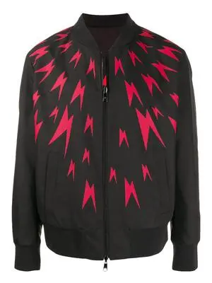Neil Barrett Lightning Print Baseball Jacket - Black