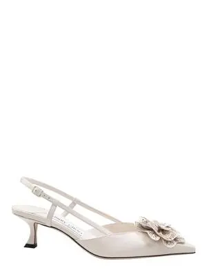 JIMMY CHOO Jimmy Choo Pointed-Toe Slingback High-Heeled Sandals With Floral Embellishments