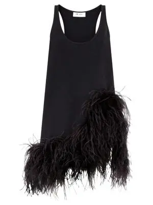 Attico Sleeveless Feather Embellished Mini Dress - Black