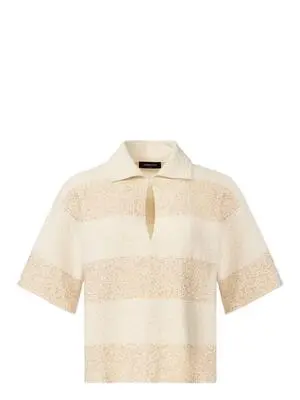 Fabiana Filippi Sequin Embellished Striped Knit Polo Top - Nude