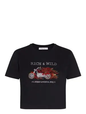 Alessandra Rich Embellished Cropped T-shirt - Black