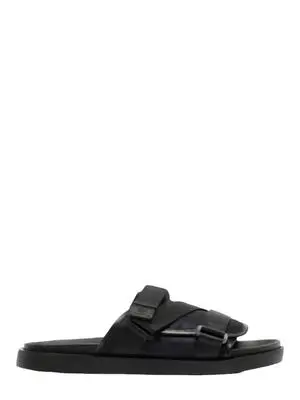 Emporio Armani Leather Flat Slides - Black