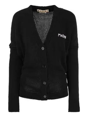 Marni Logo Embroidered V-neck Buttoned Cardigan - Black
