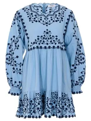 Sea Embroidered Long-sleeve Mini Dress - No