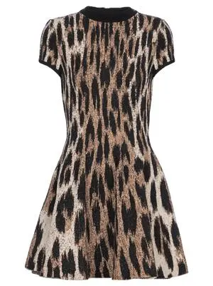 Balmain A-line Leopard Print Jacquard Mini Dress - Brown