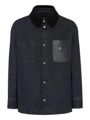 Fendi Logo Detailed Long Sleeved Denim Jacket - Black
