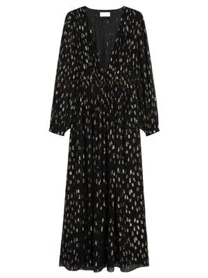 Celine Long Dress In Fil Coupé Silk Georgette - Black