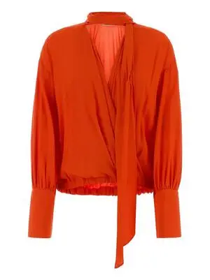 Blumarine Long Sleeve Tie Neck Blouse - Red