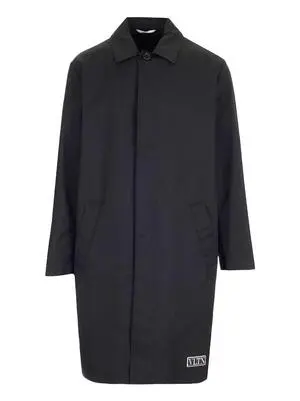 Valentino Garavani Single-breasted Logo Patch Coat - Black