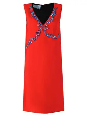 Prada Embellished V-neck Sleeveless Dress - Red
