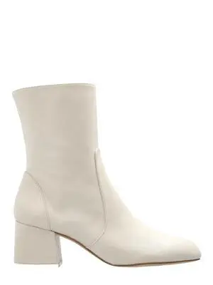 STUART WEITZMAN Round Toe Zip Ankle Boots - Cream