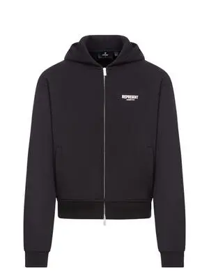 REPRESENT Full Zip Hoodie Jacket With Ribbed Details - Black