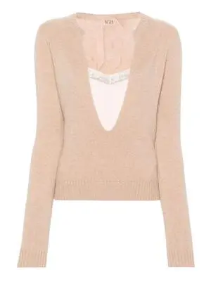 N.21 U-neck Laminated Sweater - Nude