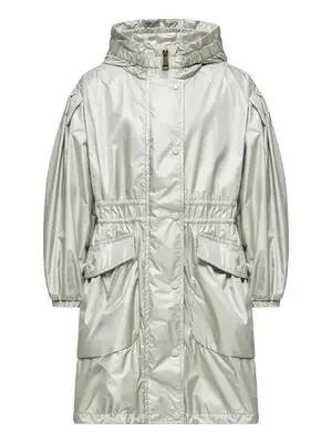 Moncler Hooded Parka With Pleated Sleeves And Drawstring Waist - Light Green