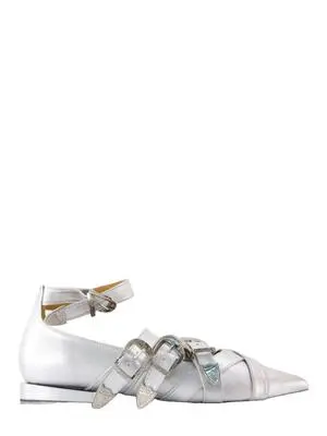 Toga Pointed Toe Ballet Flats With Buckles - Silver