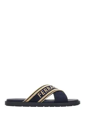 FERRAGAMO Logo Cross-strap Slippers - Midnight Blue