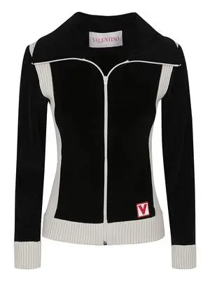 Valentino Garavani Logo Embroidered Zip-up Jacket - Black
