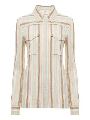 Chloé Striped Long-sleeve Shirt With Mother-of-pearl Buttons - White And Multicolour
