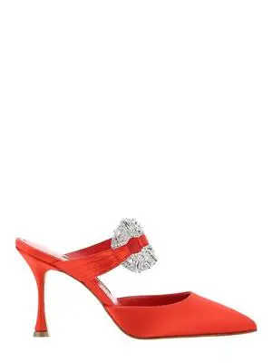 Manolo Blahnik Embellished Pointed Toe Mules - Red