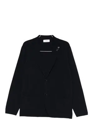 LARDINI Textured Knitted Jacket With Floral Detail - Black