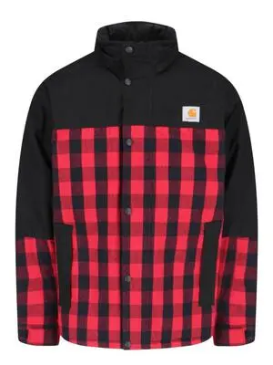 Junya Watanabe Checked Plaid Zip-up Jacket With Logo Patch - Red