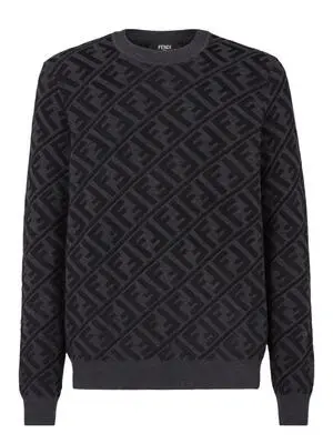 Fendi Monogram Jacquard Crewneck Knitted Jumper - Black