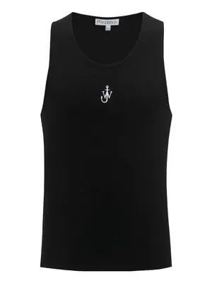 J.W.ANDERSON Jw Anderson Logo-embroidered Ribbed-knit Sleeveless Tank Top - Black
