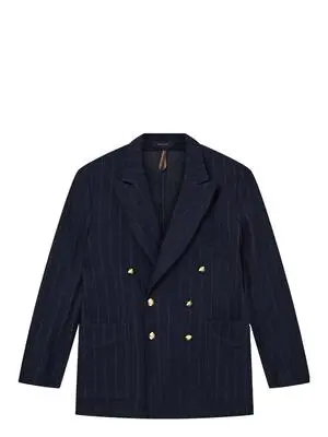DRAKE'S LONDON Double-breasted Pinstripe Jacket - Black