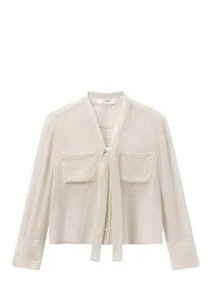FRAME Polka Dot Tie Neck Blouse - Off White