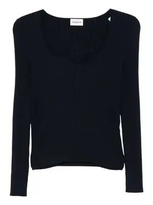 P.a.r.o.s.h Ribbed Knit Sweater With Square Neck - Navy Blue