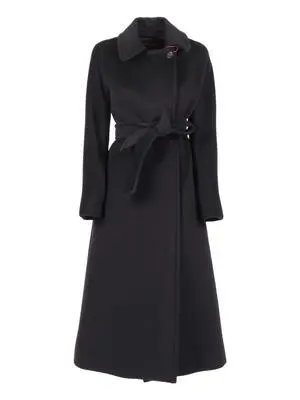Max Mara Max Mara Studio Tenzone Tied-Waist Long-Sleeved Coat Black