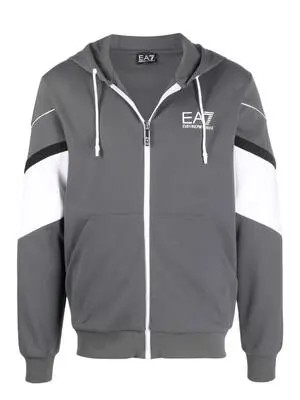 EA7 Logo-print Zip-up Hoodie - Gray