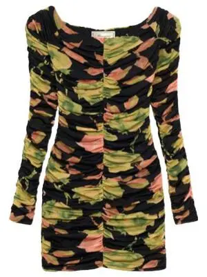 BLUMARINE Blumarine Off-the-Shoulder Ruched Floral Long Sleeve Dress