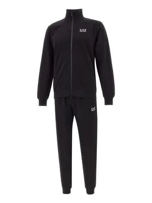 EA7 Logo Printed Zipped Track Suit - Black