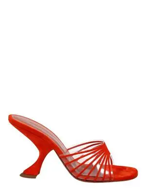 Amina Muaddi Orange Suede Hollow High Heel Sandals - Red