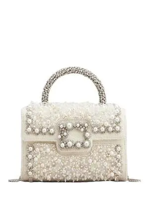 ROGER VIVIER Flower Strass Pearl Mini Buckle Jewel Clutch Bag - Nude